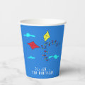 Colorful Kites in Blue Sky Kids Birthday Paper Cups | Zazzle