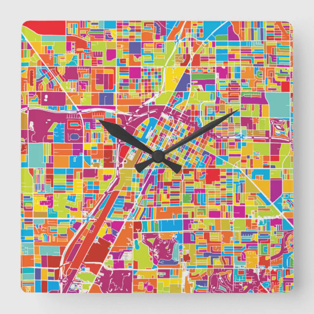 Colorful Las Vegas, Nevada Map Square Wall Clock | Zazzle