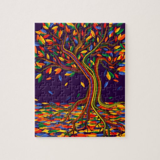 Colorful Leaves Rainbow Tree with Bright Colors Jigsaw Puzzle | Zazzle