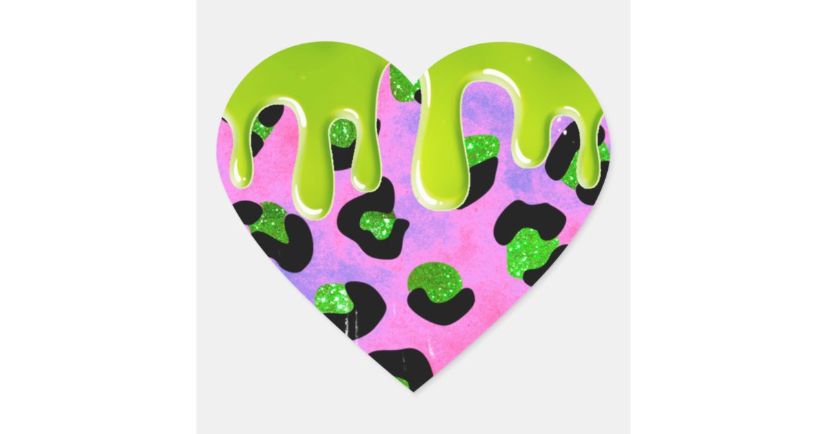 Colorful Leopard Green Slime 00th Birthday Party Heart Sticker | Zazzle