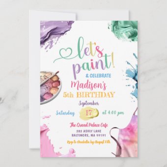 Colorful Let's Paint Kid's Any Age Birthday Party Invitation | Zazzle