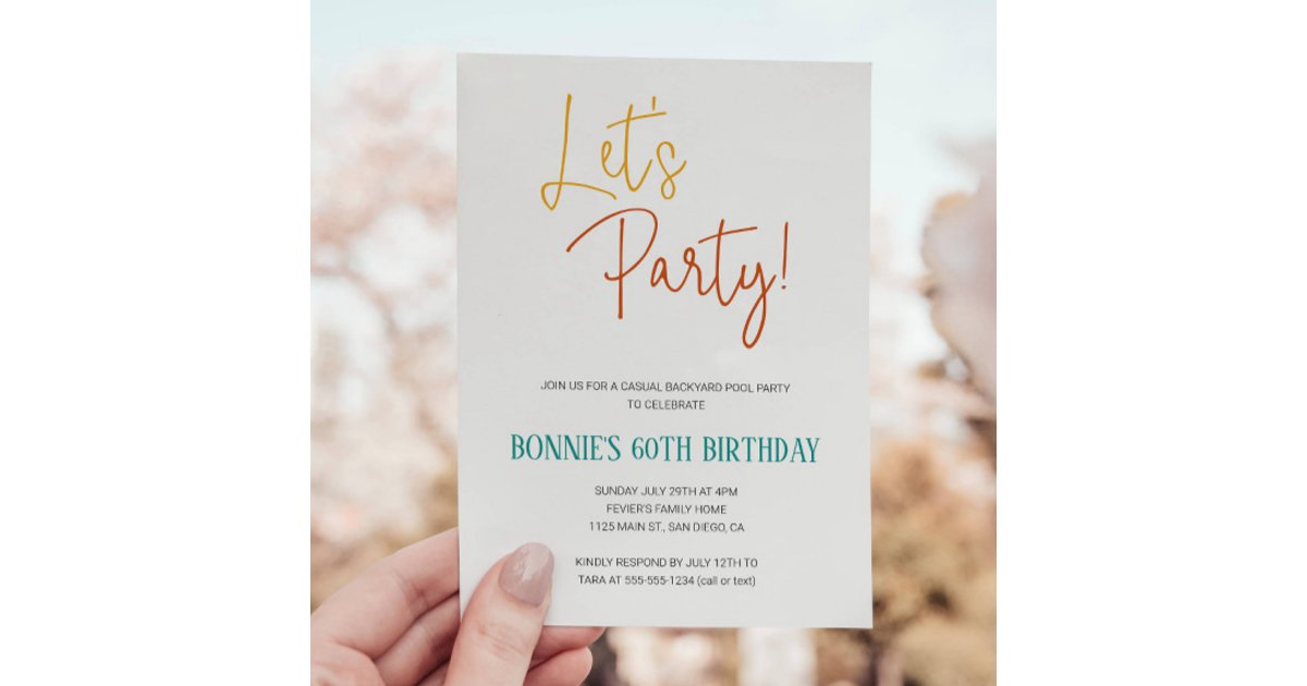 Colorful Let's Party Casual Backyard Birthday Invitation | Zazzle