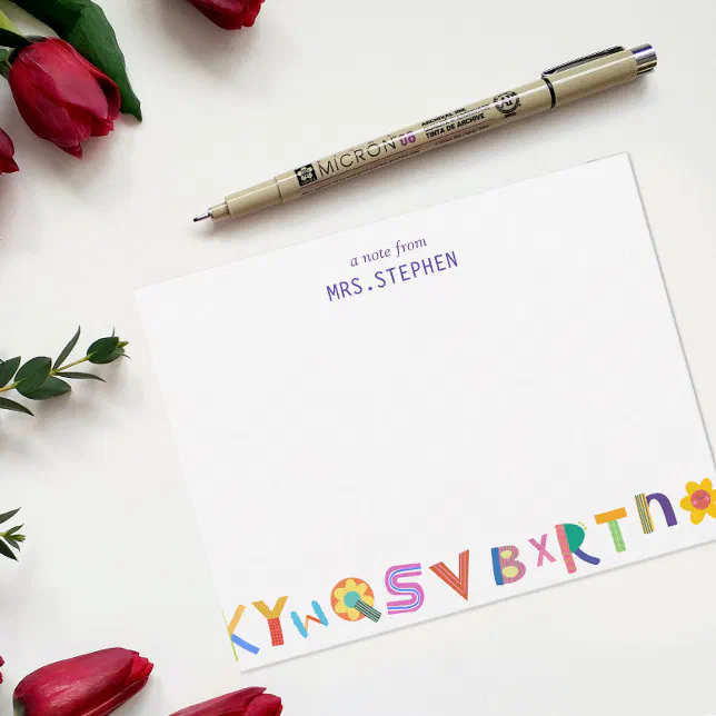Colorful Letter Personalized Teacher Stationery Note Card | Zazzle