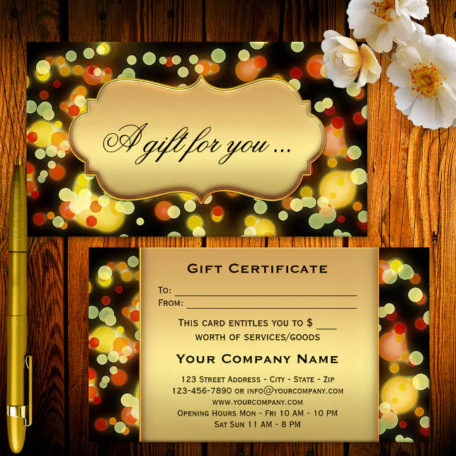 Colorful Light Sparkles Gift Certificate Template | Zazzle
