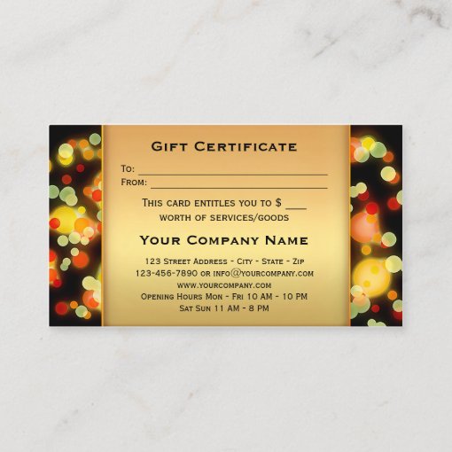 Colorful Light Sparkles Gift Certificate Template | Zazzle