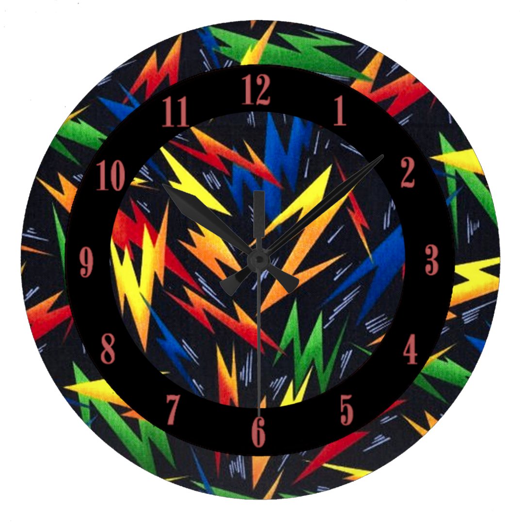 Colorful Lightning Bolts Pattern Wall Clock | Zazzle
