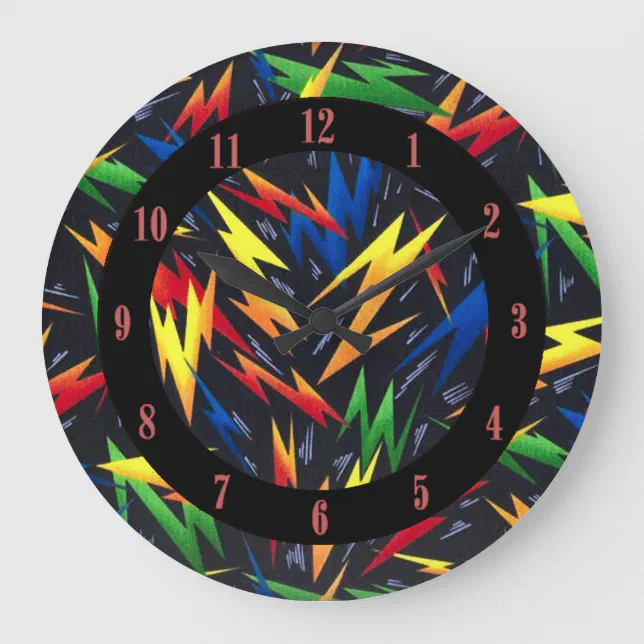 Colorful Lightning Bolts Pattern Wall Clock | Zazzle
