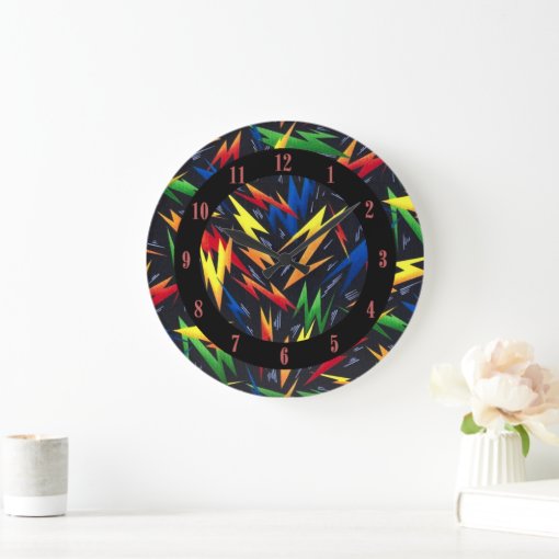 Colorful Lightning Bolts Pattern Wall Clock | Zazzle