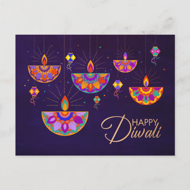 Colorful lights Happy Diwali Postcard | Zazzle
