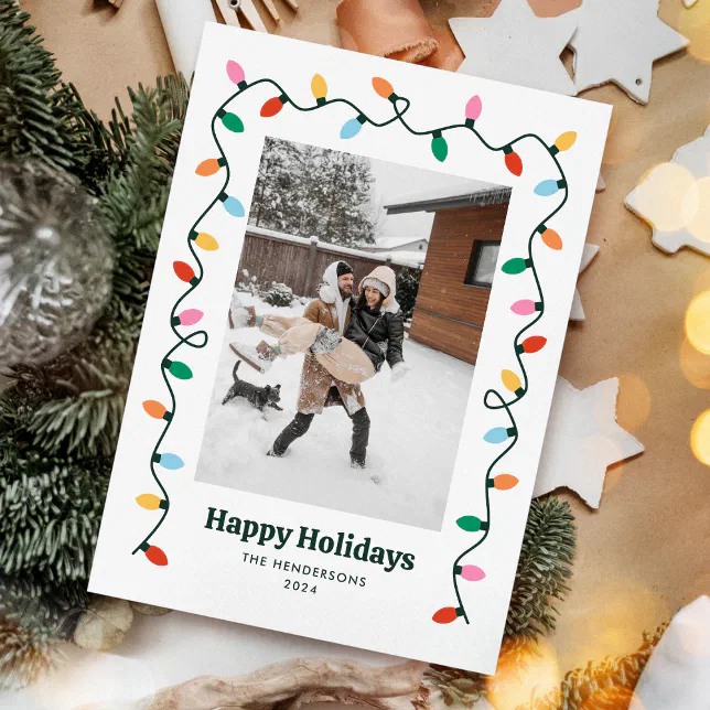 Colorful Lights Photo Holiday Card | Zazzle