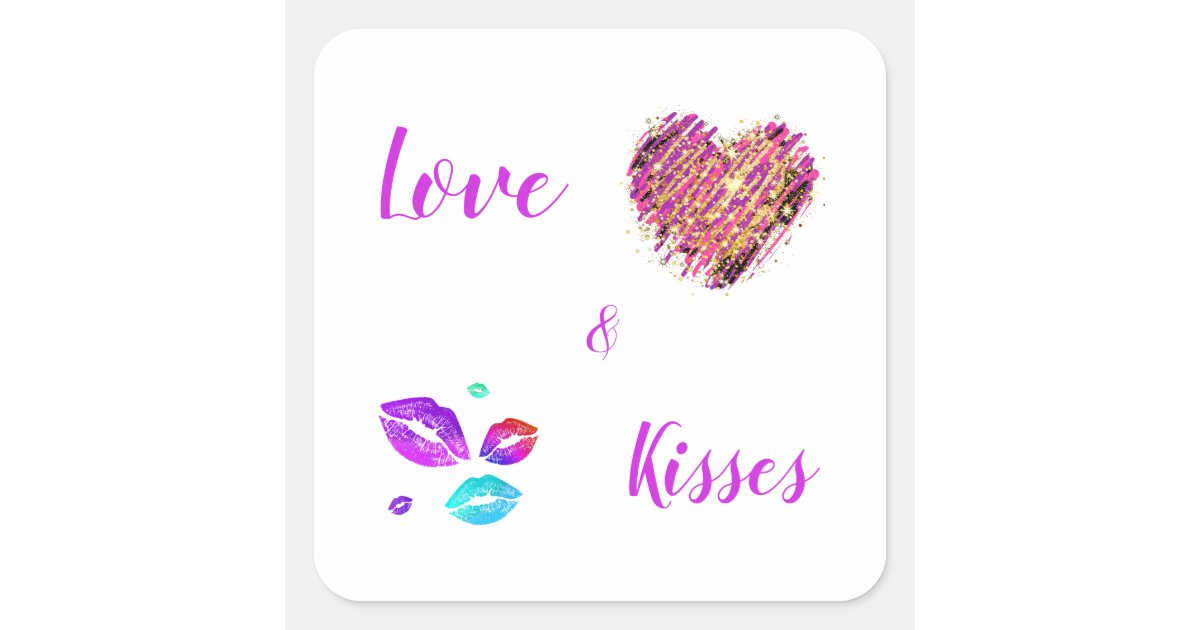 Colorful Lips With Love & Kisses Square Sticker | Zazzle