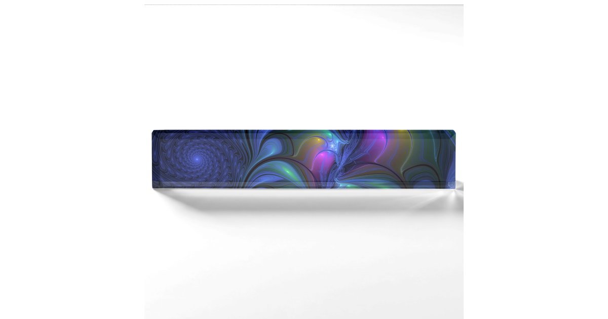 Colorful Luminous Abstract Blue Pink Green Fractal Desk Name Plate | Zazzle