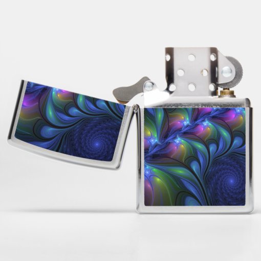 Colorful Luminous Abstract Blue Pink Green Fractal Zippo Lighter | Zazzle