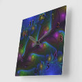 Colorful Luminous Abstract Modern Trippy Fractal Square Wall Clock | Zazzle