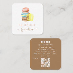 Colorful Macarons Qr Code Social Media Bakery Cute Square Business Card ...