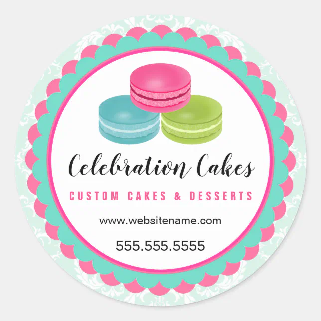Colorful Macarons Scalloped Banner Bakery Classic Round Sticker | Zazzle