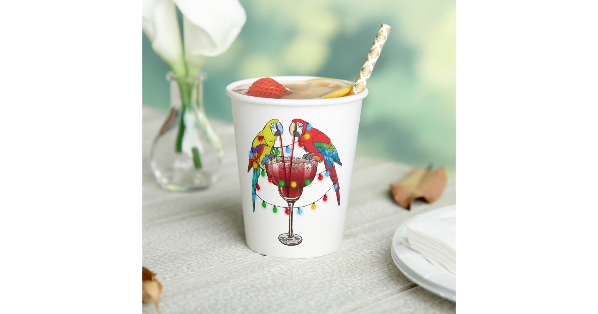 Colorful Macaw Parrots Drinking Red Paper Cups | Zazzle