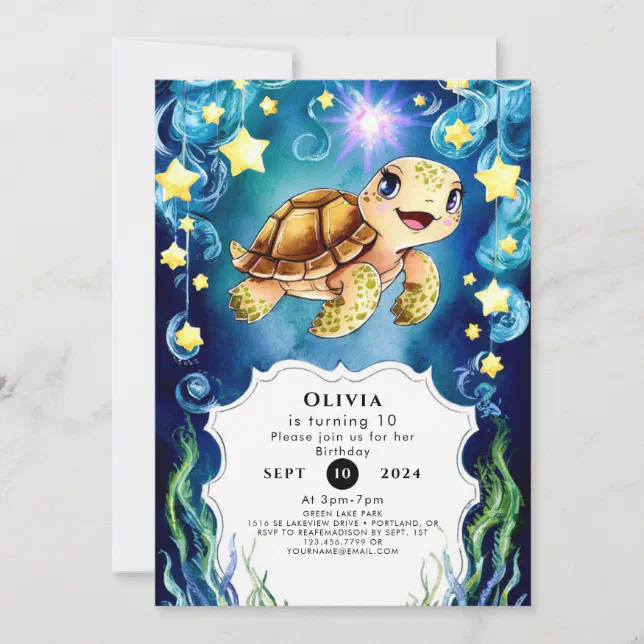 Colorful Magical Turtle Birthday Invitation | Zazzle