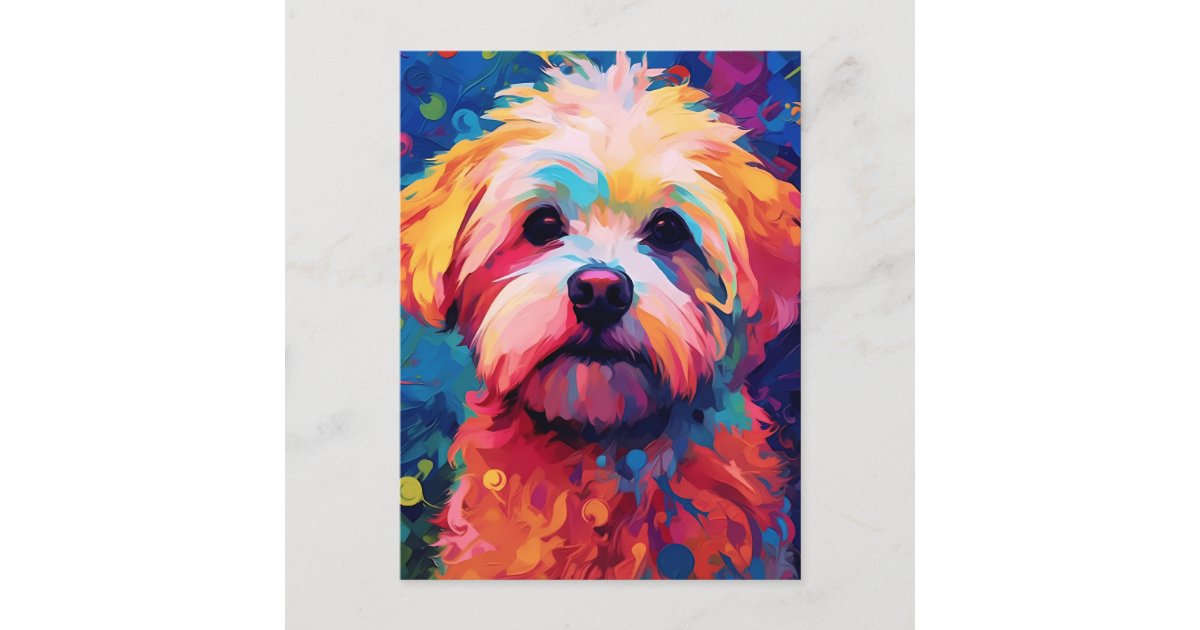 Colorful Maltese dog art Postcard | Zazzle