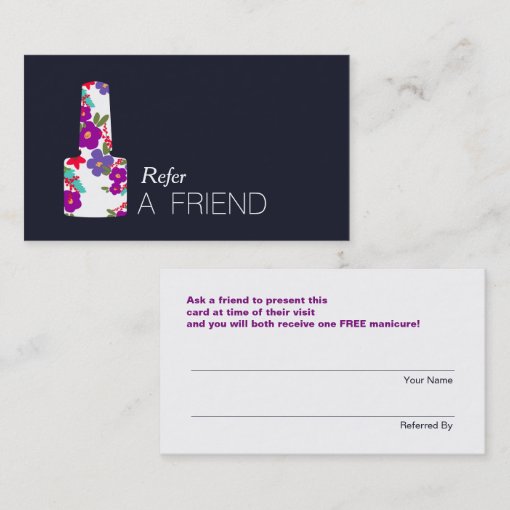 Colorful Manicurist Nail Salon Refer A Friend Referral Card | Zazzle
