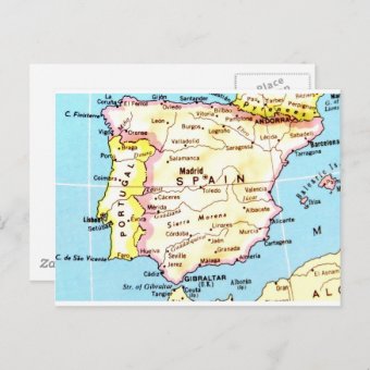 Colorful Map of Spain Design Postcard | Zazzle