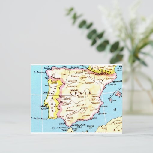 Colorful Map of Spain Design Postcard | Zazzle