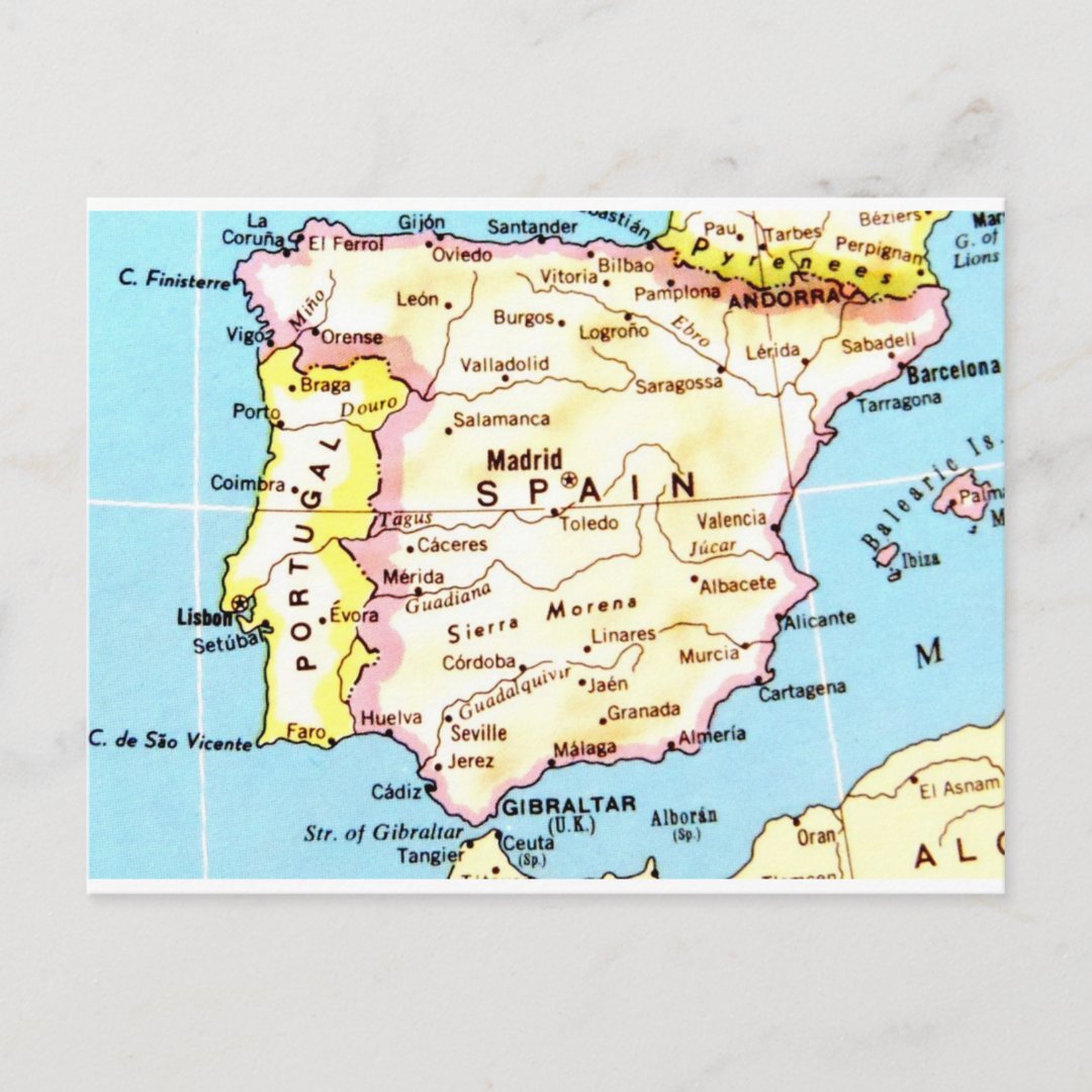 Colorful Map of Spain Design Postcard | Zazzle