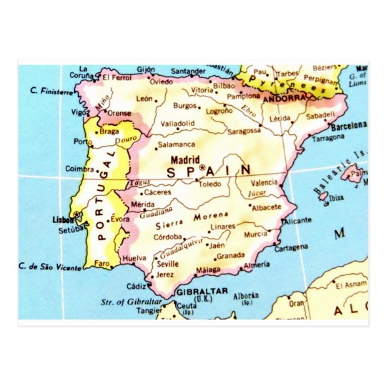 Colorful Map of Spain Design Postcard | Zazzle.com