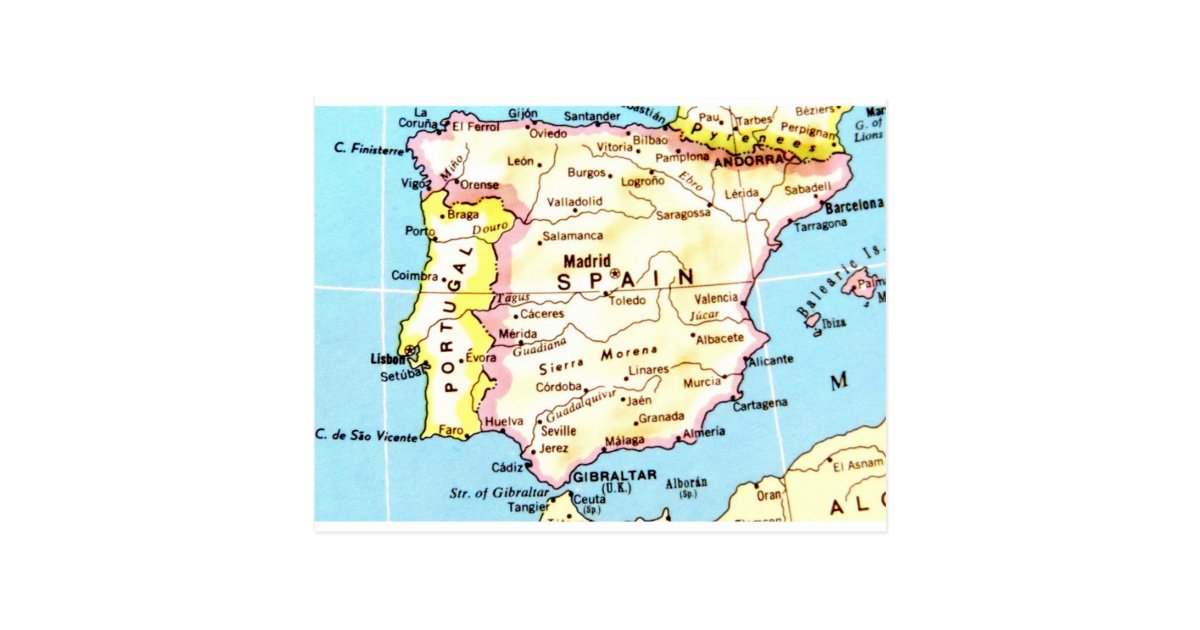 Colorful Map of Spain Design Postcard | Zazzle.com