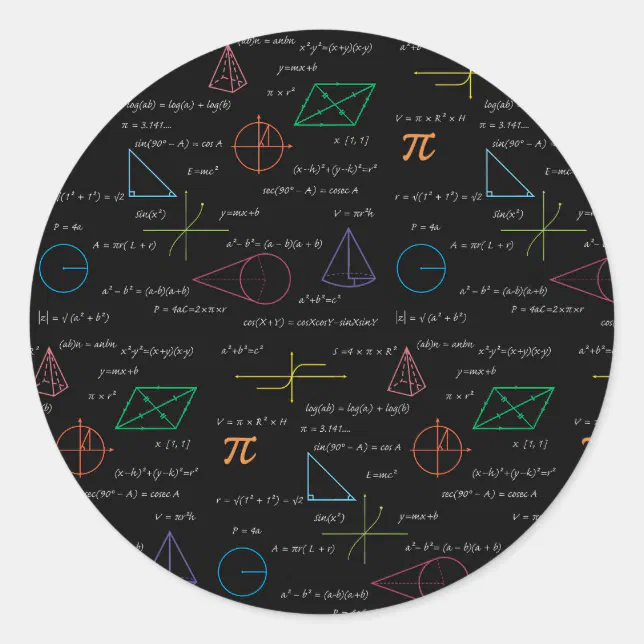 Colorful Mathematics Equations Math Formulas Classic Round Sticker | Zazzle