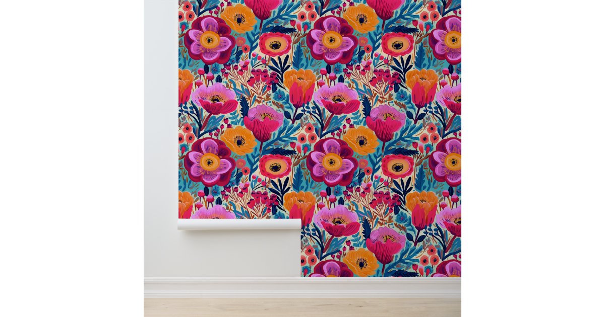 Colorful Maximalist Abstract Floral Pattern Wallpaper | Zazzle