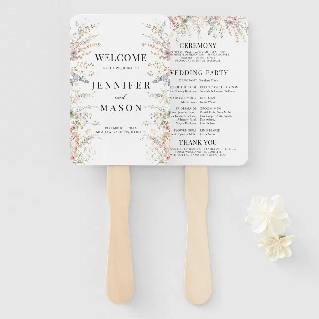 Colorful Meadow Flowers Spring Wedding Program Hand Fan | Zazzle