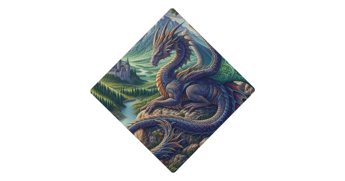 Colorful, Medieval Dragon castle Graduation Cap Topper | Zazzle