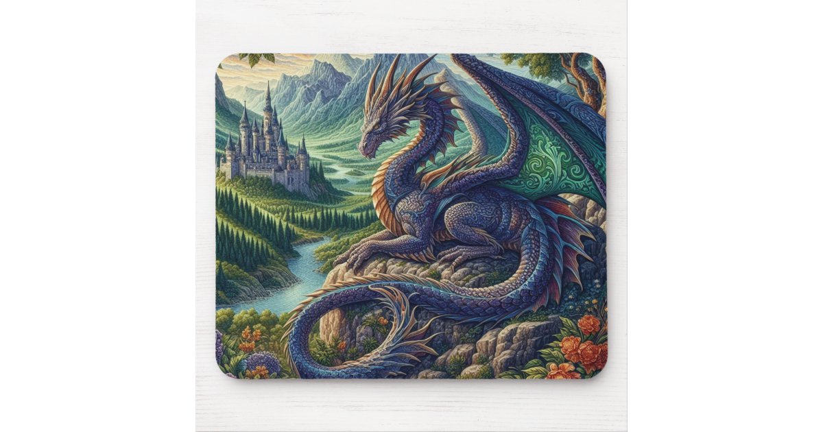 Colorful, Medieval Dragon castle Mouse Pad | Zazzle