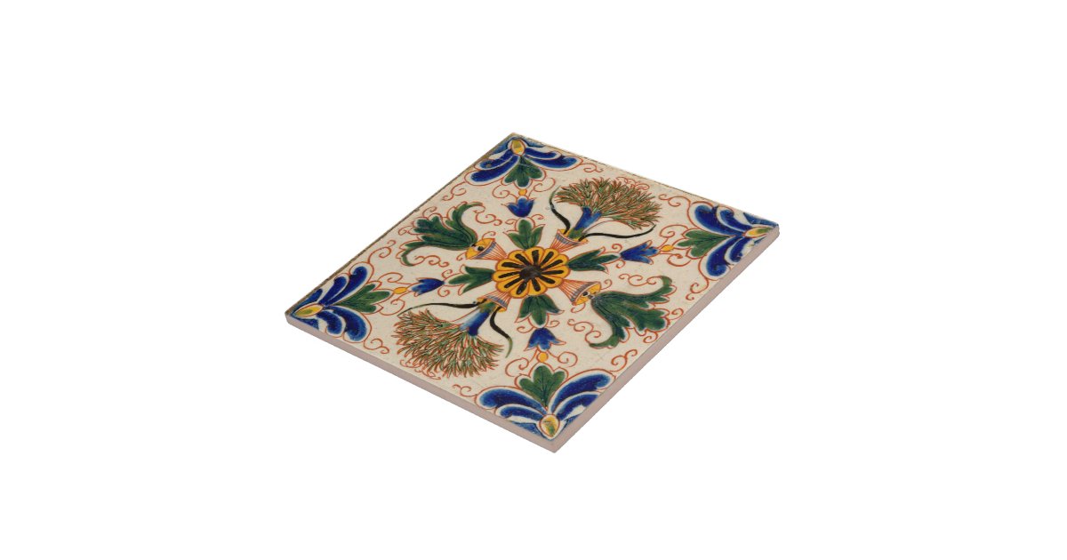 Colorful Mediterranean Vintage Floral Pattern Ceramic Tile | Zazzle