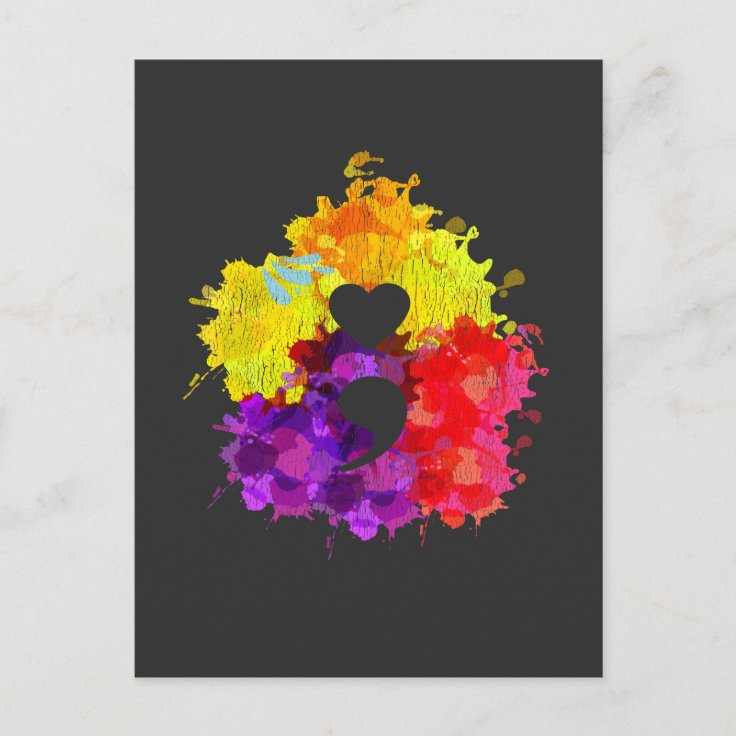Colorful Mental Health Awareness Semicolon Postcard | Zazzle