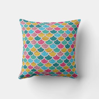 Colorful Mermaid Scales Monogram Throw Pillow | Zazzle