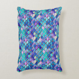 Colorful Mermaid Scales Pattern Little Girls Accent Pillow | Zazzle
