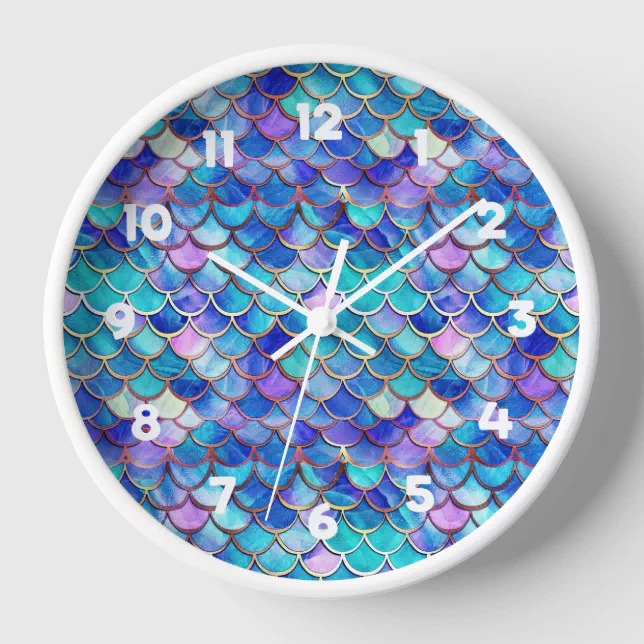Colorful Mermaid Scales Pattern Little Girls Clock | Zazzle