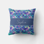 Colorful Mermaid Scales Pattern Little Girls Name Throw Pillow | Zazzle