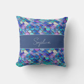 Colorful Mermaid Scales Pattern Little Girls Name Throw Pillow | Zazzle