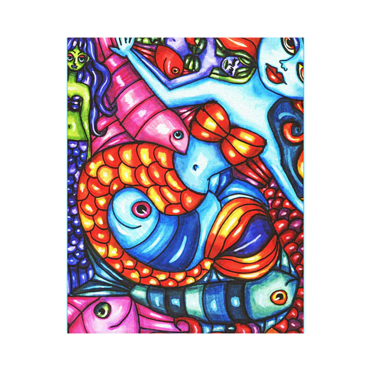 Colorful Mermaids Fish Abstract Original Painting Canvas Print | Zazzle