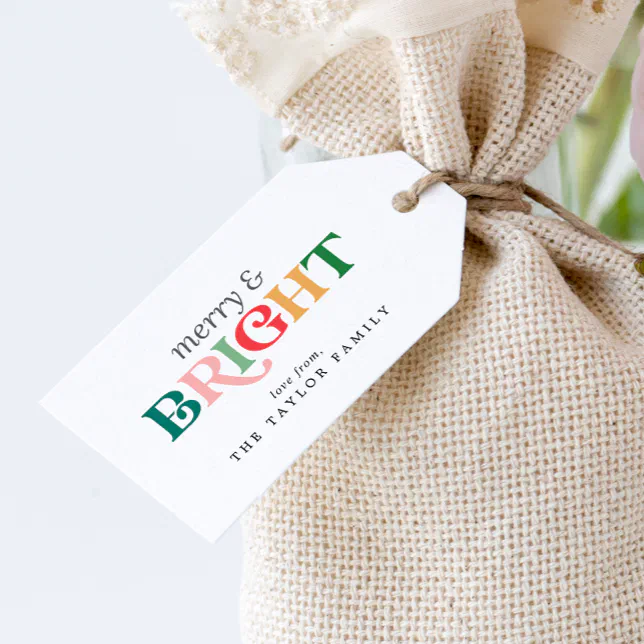 Colorful Merry and Bright Christmas Family Holiday Gift Tags | Zazzle