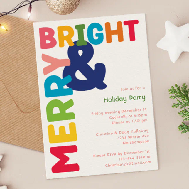 Colorful Merry and Bright Holiday Party Invitation | Zazzle