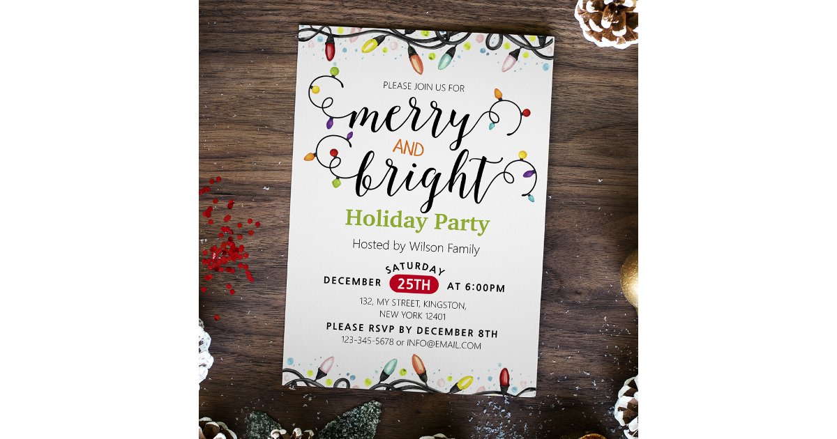 Colorful Merry and Bright Holiday Party Invitation | Zazzle