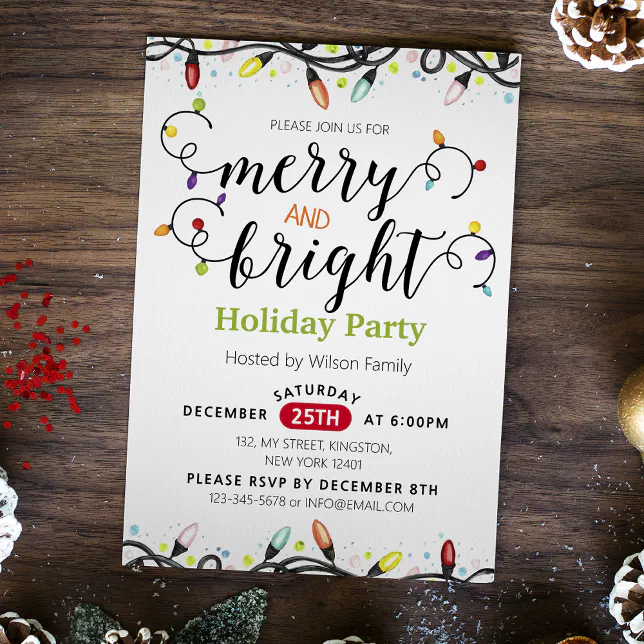 Colorful Merry and Bright Holiday Party Invitation | Zazzle