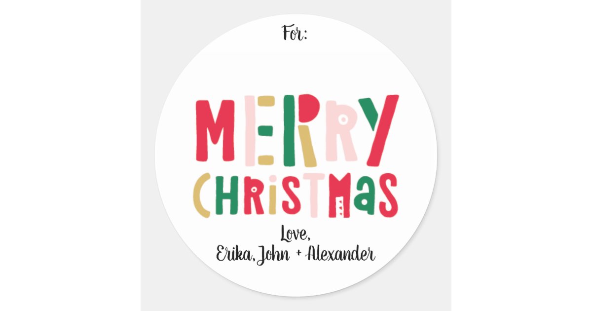Colorful Merry Christmas Classic Round Sticker | Zazzle