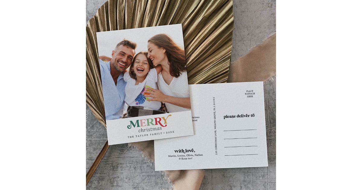 Colorful Merry Christmas Portrait Photo Holiday Postcard | Zazzle