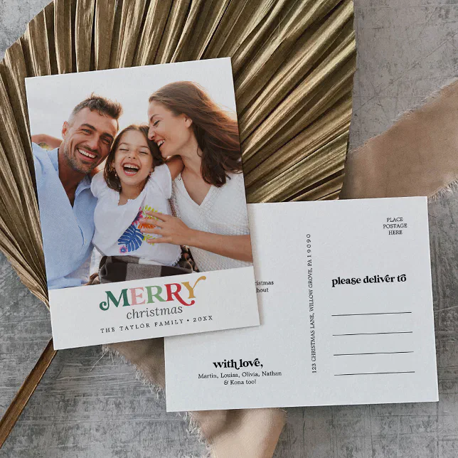 Colorful Merry Christmas Portrait Photo Holiday Postcard | Zazzle