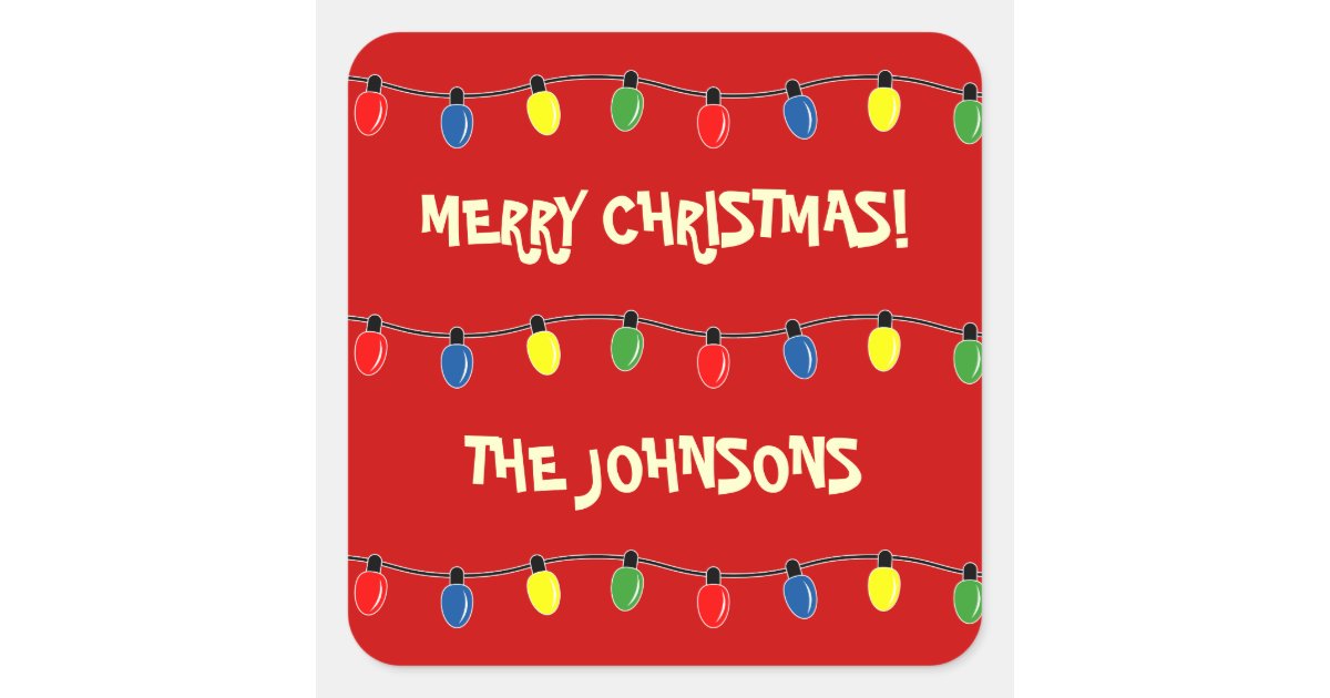 Colorful Merry Christmas tree lights gift tags | Zazzle